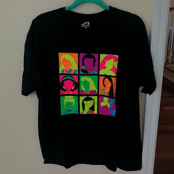 Disney | Tops | Unisex Neon Disney Princess Silhouette Portrait Blocks ...
